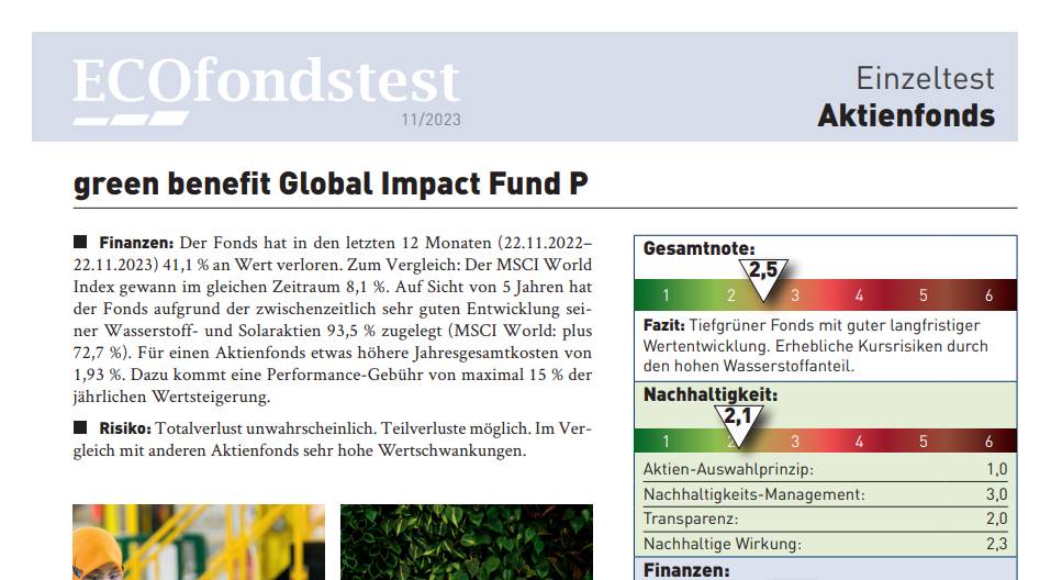Im Test: green benefit Global Impact Fund