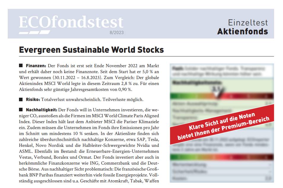 Im Test: Evergreen Sustainable World Stocks
